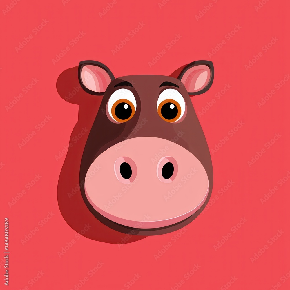 Cartoon hippopotamus head illustration with large eyes and red ...