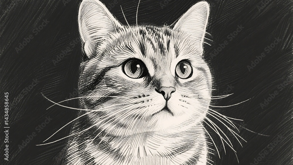 Cat drawing of a tabby rendered in detailed pencil strokes, perfect for ...