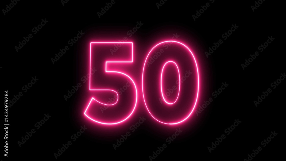 50 neon sign. Neon sign 50. 50 logo animation. Fifty number, fifty neon ...