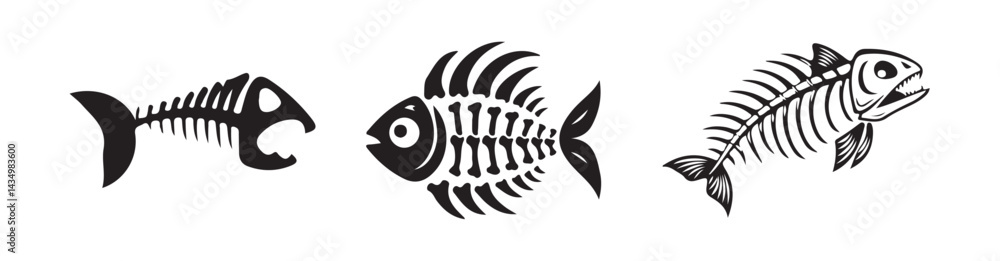 fish bone silhouette. Fish bone icons, fishbone isolated skeleton ...