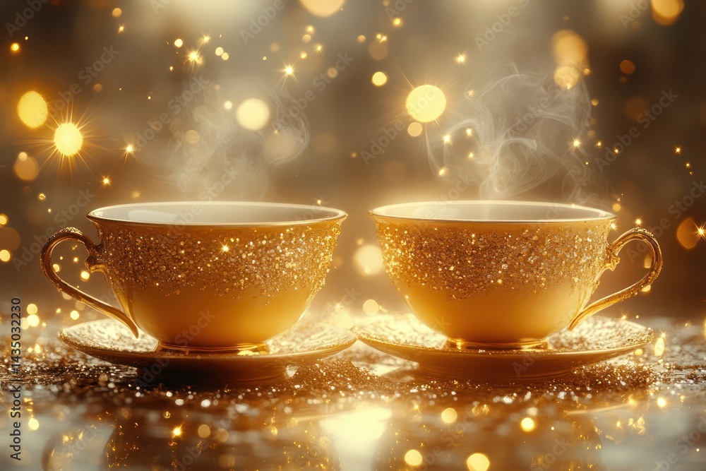 Sparkling Tea Cups with Festive Glow. Stock Photo | Adobe Stock