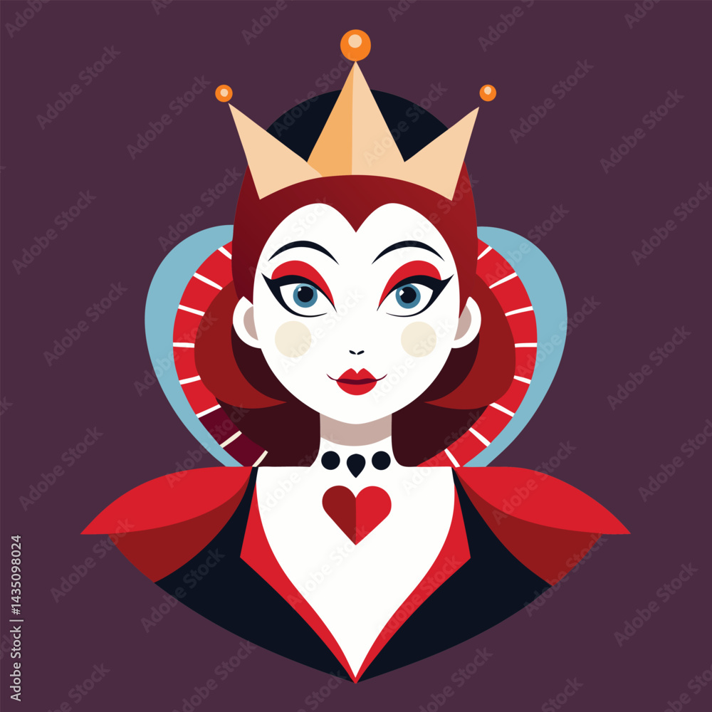 Alice in Wonderland Queen of Hearts clipart. The image shows a stylized ...