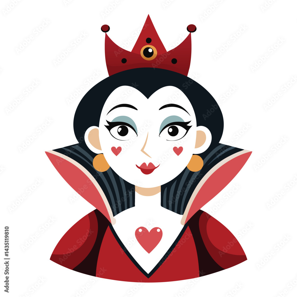 Alice in Wonderland Queen of Hearts clipart. The image shows a stylized ...