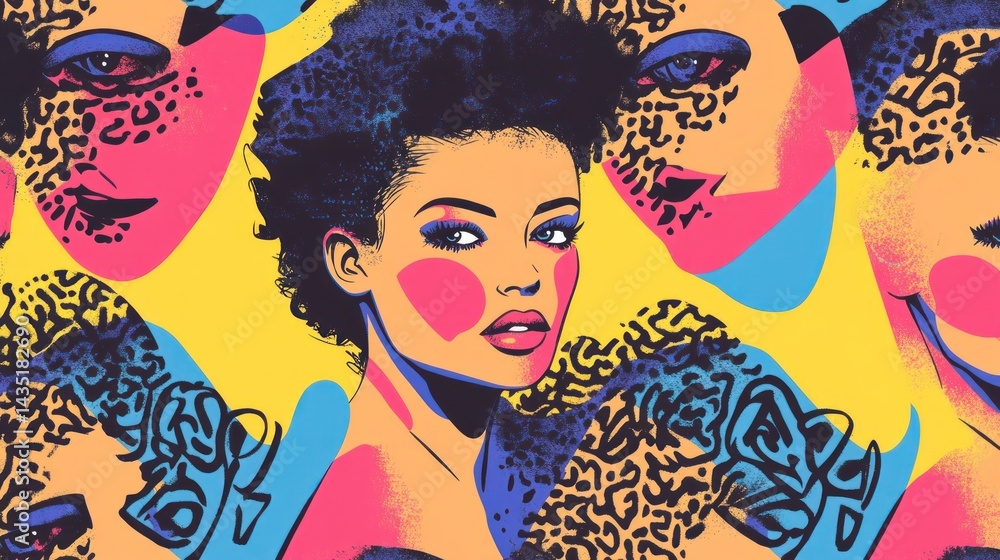Vibrant 80s Retro Pop Art: A Bold Woman's Portrait with Leopard Print ...