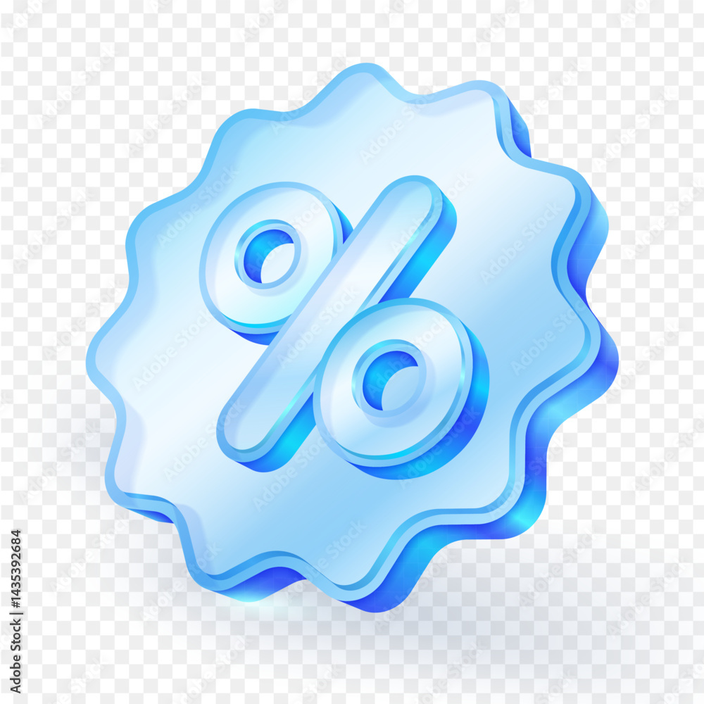 เวกเตอร์ Stock 3d icon percentage discount sign in glass blue glossy ...