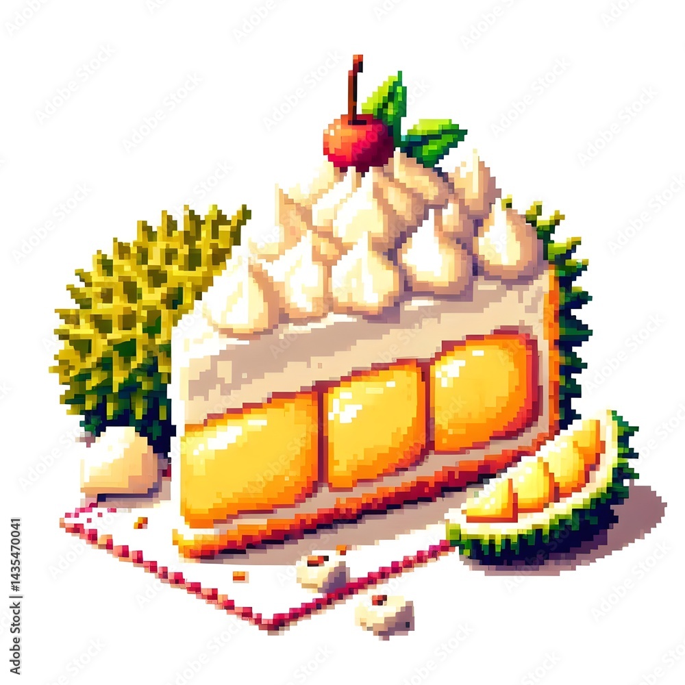 두리안 조각 케이크, 픽셀아트, jpeg (a piece of Durian cake, pixel art, jpeg) Stock ...