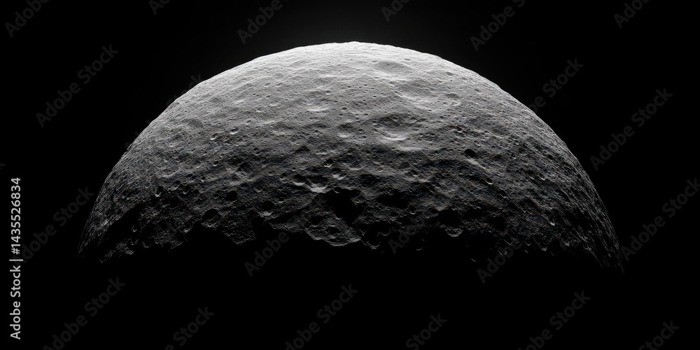 Ceres: Illuminated Dwarf Planet with Lunar Craters Against a Starry ...