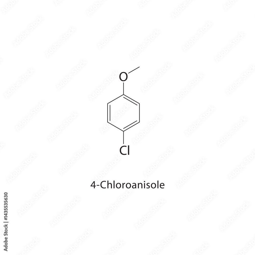 4-Chloroanisole skeletal structure. Aromatic Ether compound schematic ...