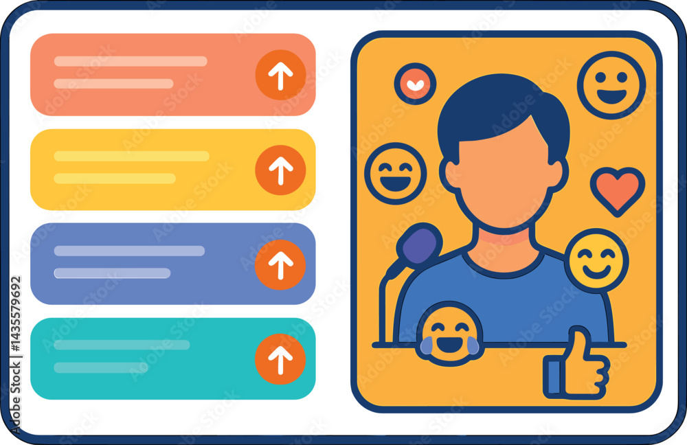 Vector illustration of a live Q&A app screen with question queue ...