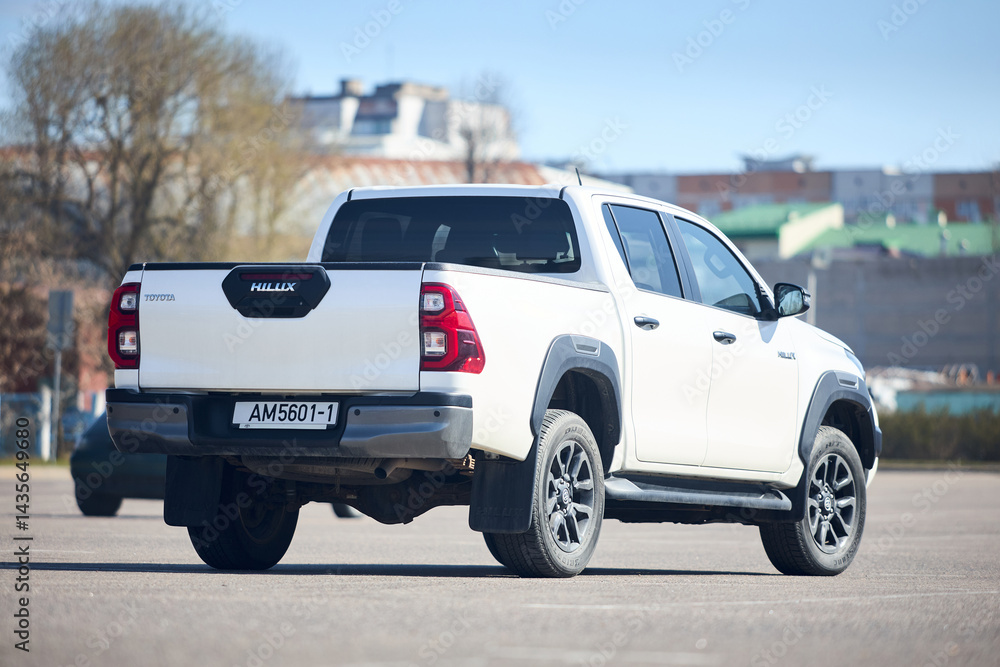 Mir, Belarus - April, 7 2025: Toyota Hilux eighth generation VIII 8th ...