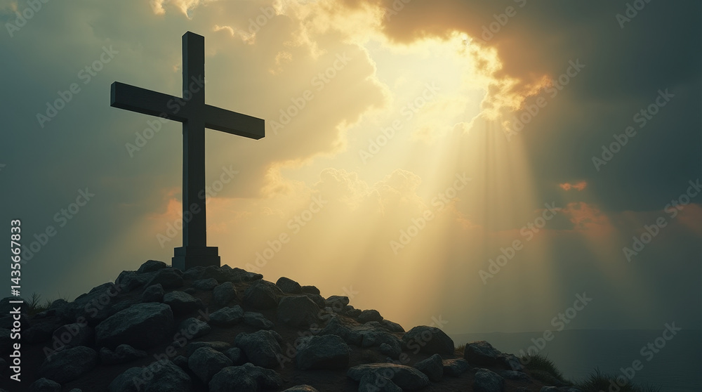 Foto A powerful image of a holy cross on Golgotha Hill, representing ...