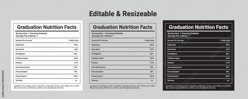 Editable and Resizable Graduation Nutrition Facts Label Vector ...