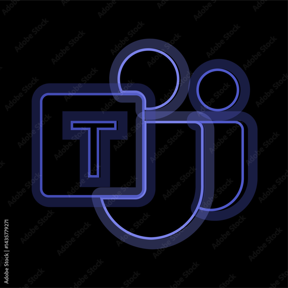 Neon style Microsoft Teams logo icon set with glowing app buttons and ...