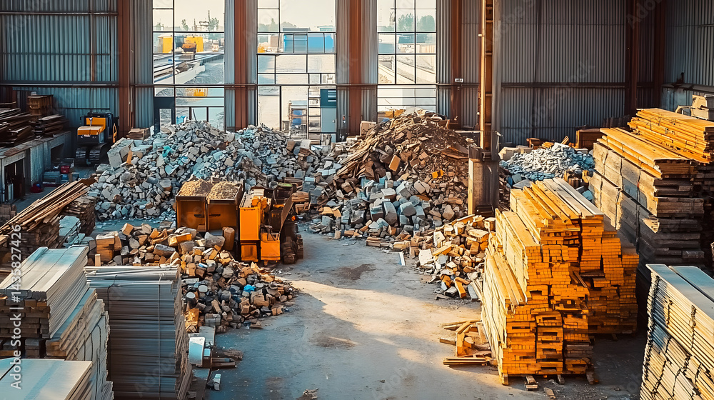 ภาพประกอบ Stock urban mining zero waste, sorted piles of construction ...