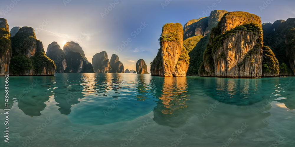 Tropical paradise, majestic ocean waters. Full 360 degrees seamless ...