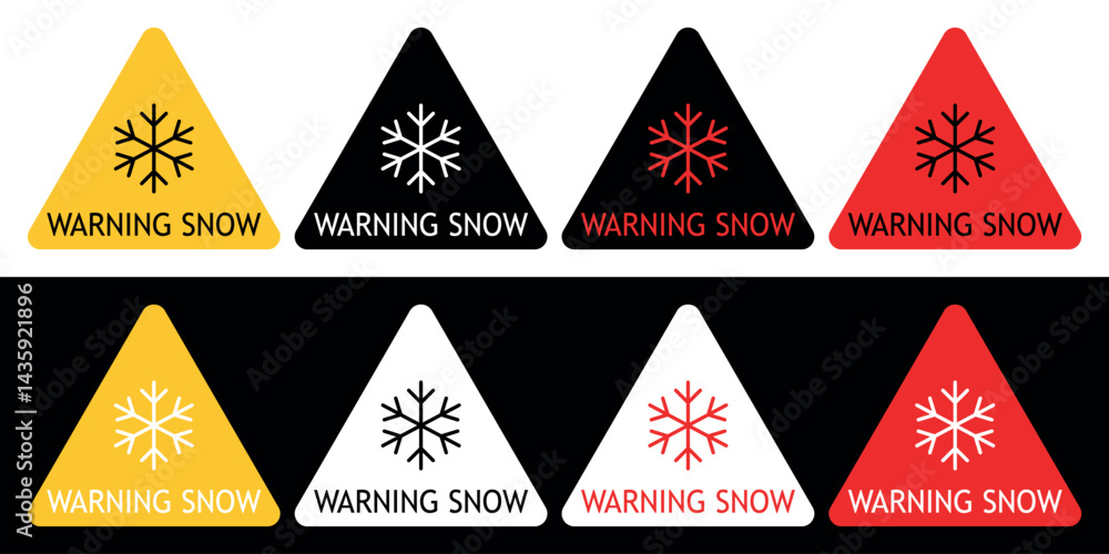 Snowfall Hazard Warning Signs in Various Color Styles. Vector ...