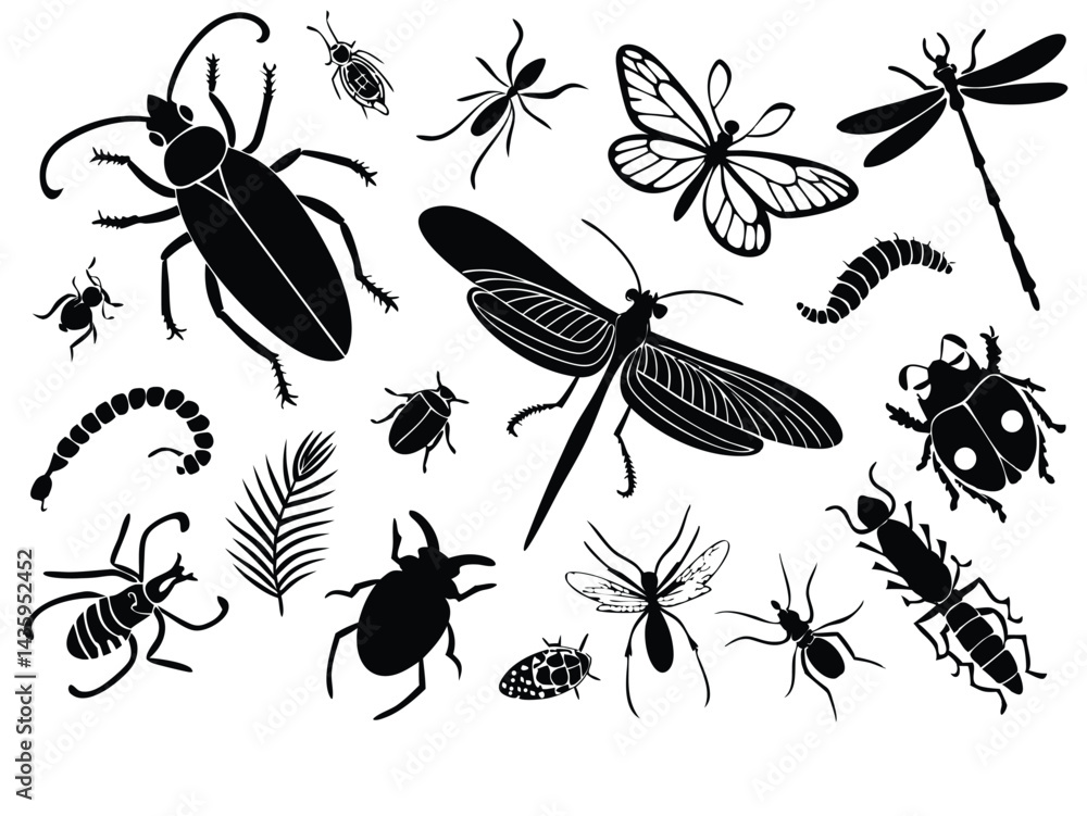 Insect Silhouettes Collection | Vector Bugs, Beetles, Butterflies ...