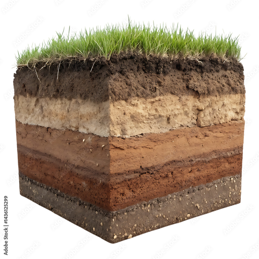 Cross section of soil layers showing topsoil, subsoil, and bedrock ...