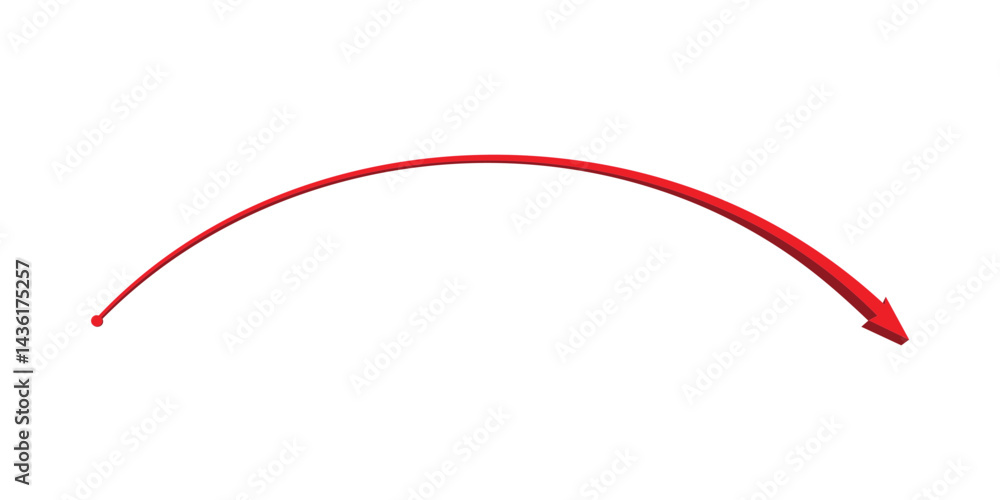 3d red color parabolic curve long arrow pointing right or left Stock ...