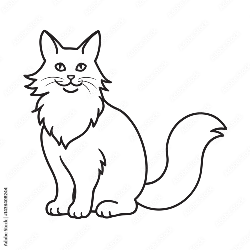 Maine Coon Cat Fluffy Outline Drawing Stock Vector | Adobe Stock