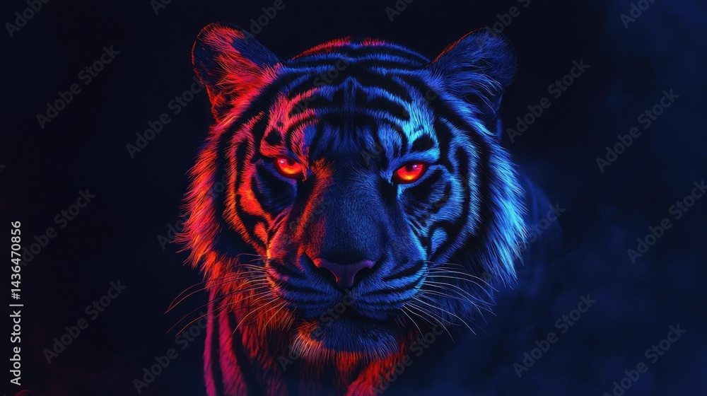 Fierce tiger portrait, dark smoky background, wildlife art, digital ...