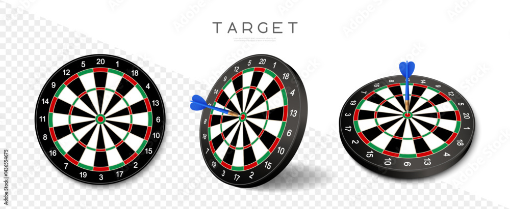 Dartboard vector icon set. Black dart board with arrows for pub darts ...