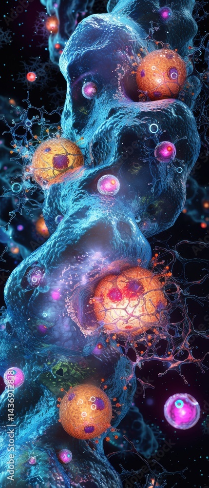 Fluorescent T-cells attack cancer cells microscopically showing ...