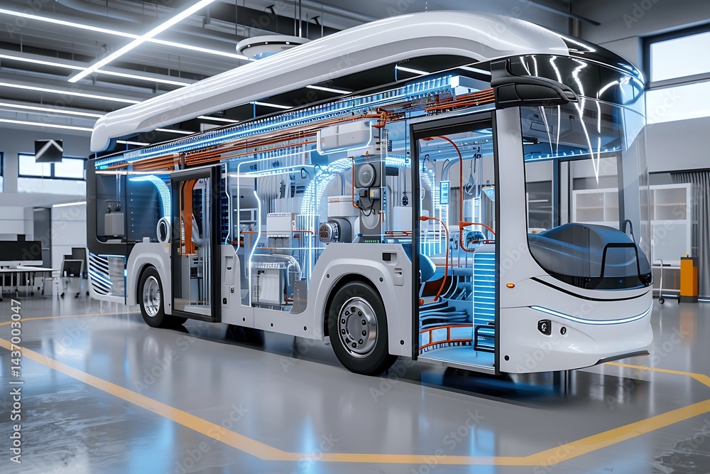 Innovative hydrogen fuel cell bus systems urban transport hub 3d model ...