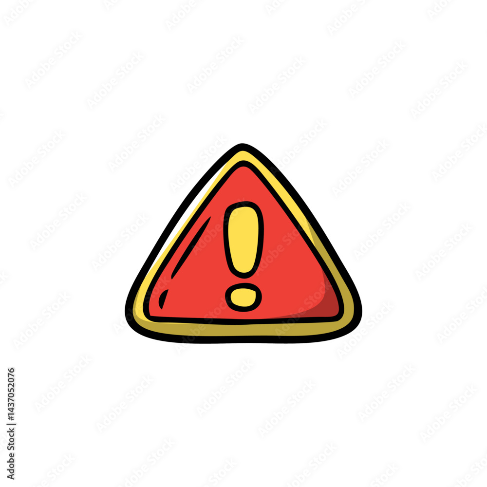 A cute and simple cartoon illustration of a warning sign. The sign is a ...