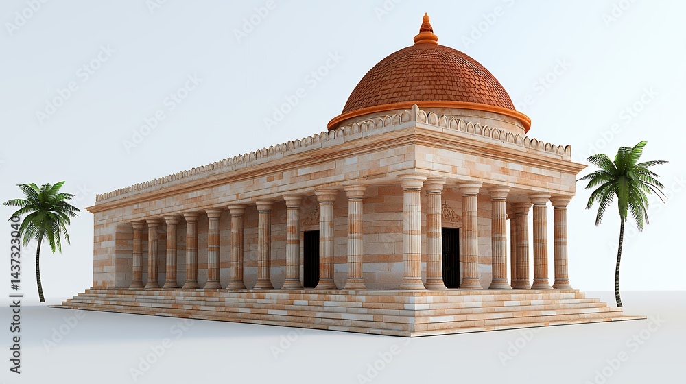 Sandstone Temple 3D Render Low Poly Desert Architecture with Copper ...