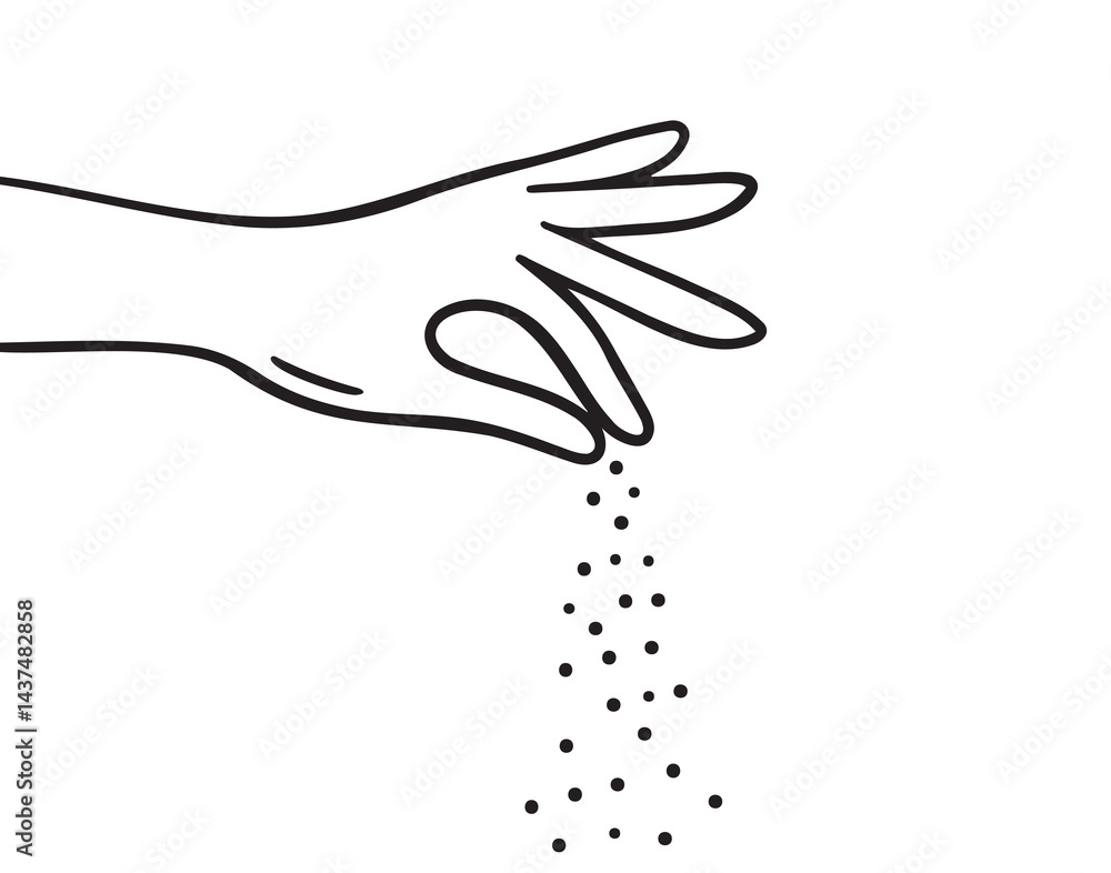 Hand sprinkle icon doodle hand drawn. Sprinkling hand gesture. Adding ...