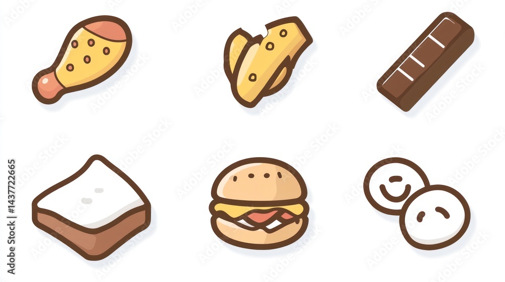 Stock-Illustration „Cartoon food icons chicken, cheese, chocolate ...