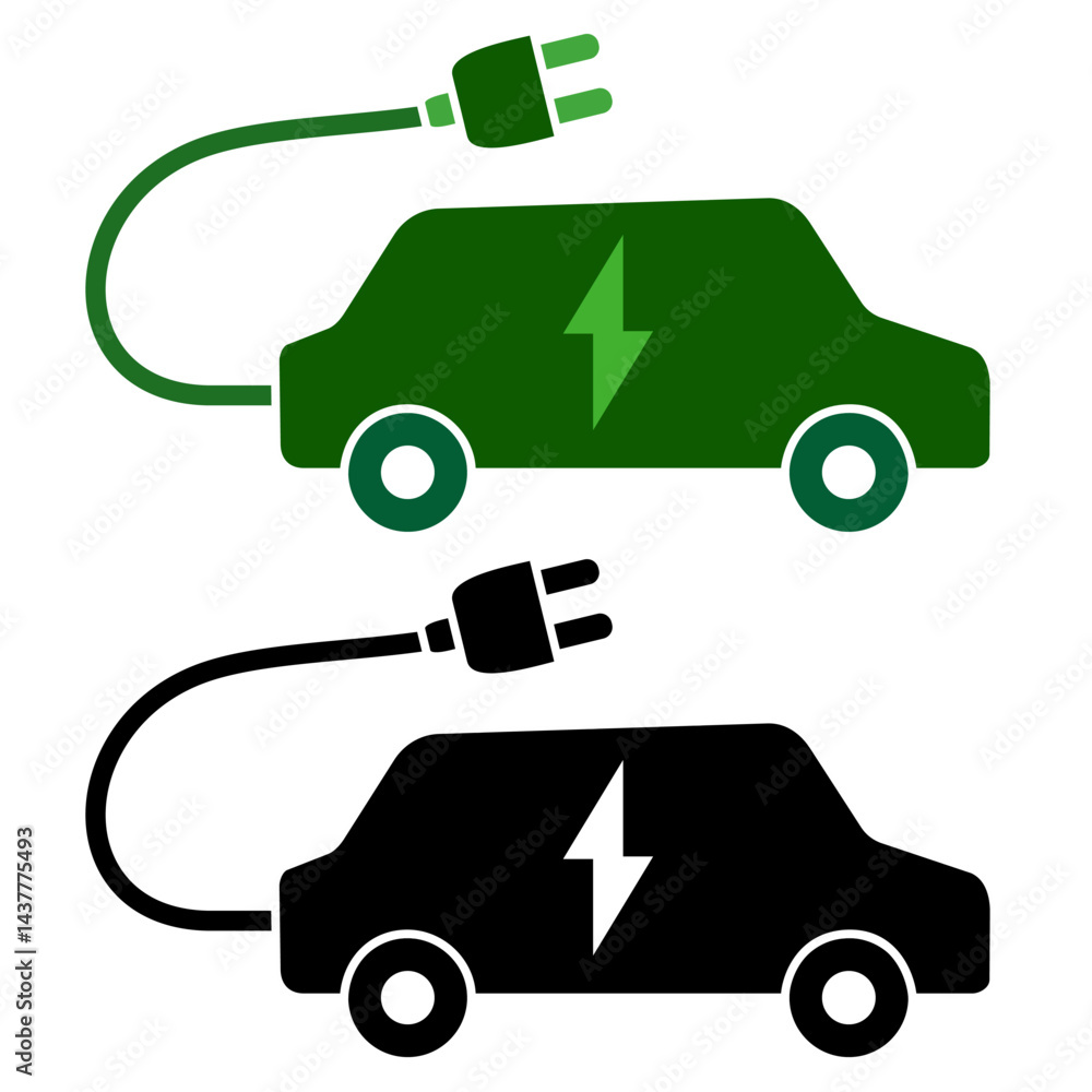 Electric car with plug icon, simple flat style, illustration, logo sign ...