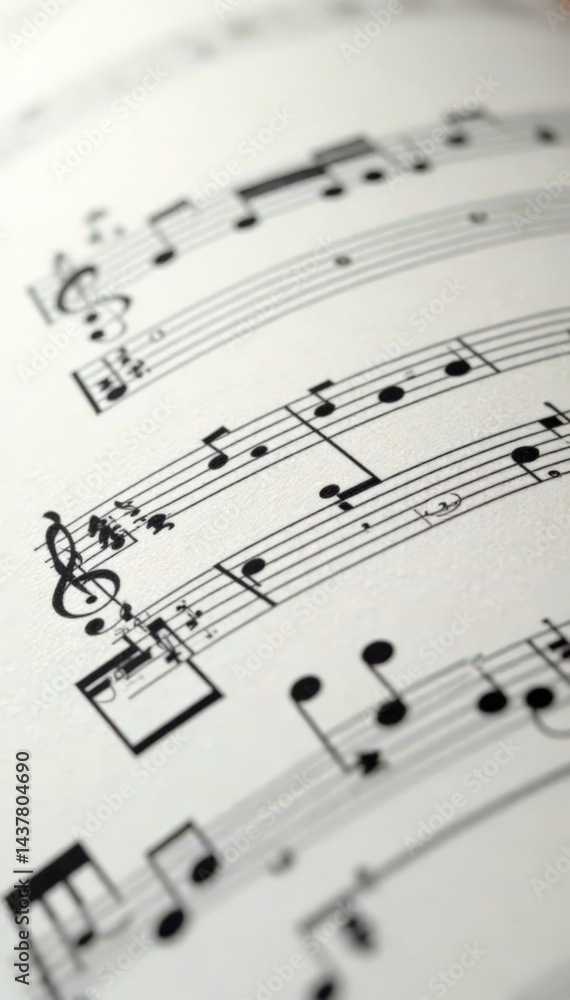 Black notes on white background with musical staff and rests , staff ...