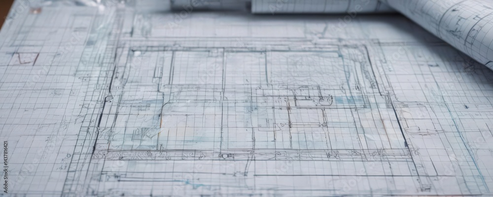 Technical drawing style photo mockup on blueprint paper, gridded ...