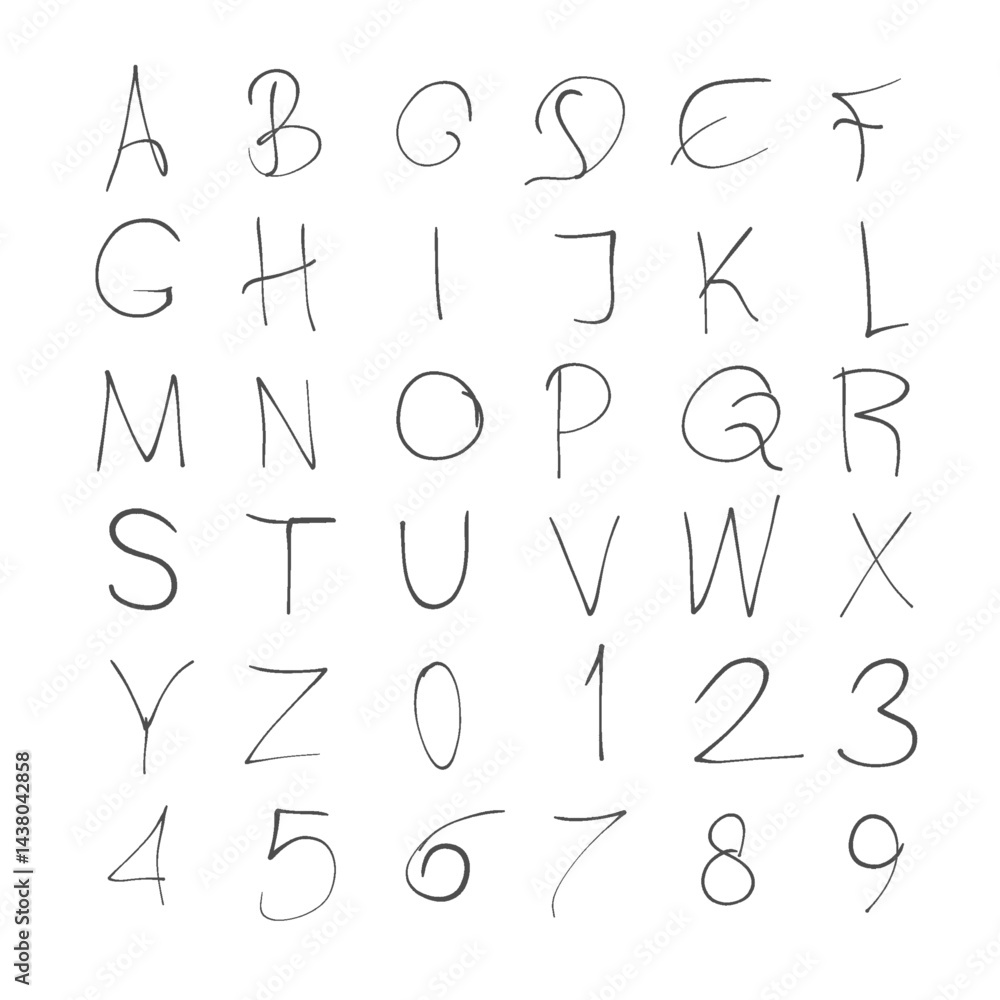 illustration of alphabet letters a to z and numbers in capital letters ...