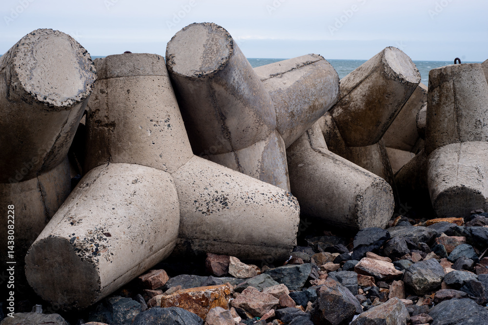 Bai da ong dia beach with tetrapods on the beach against the blue sky ...