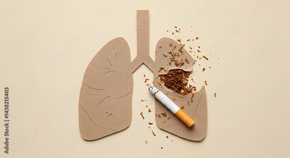 AI image conceptual art: paper cutout lungs torn open revealing tobacco ...