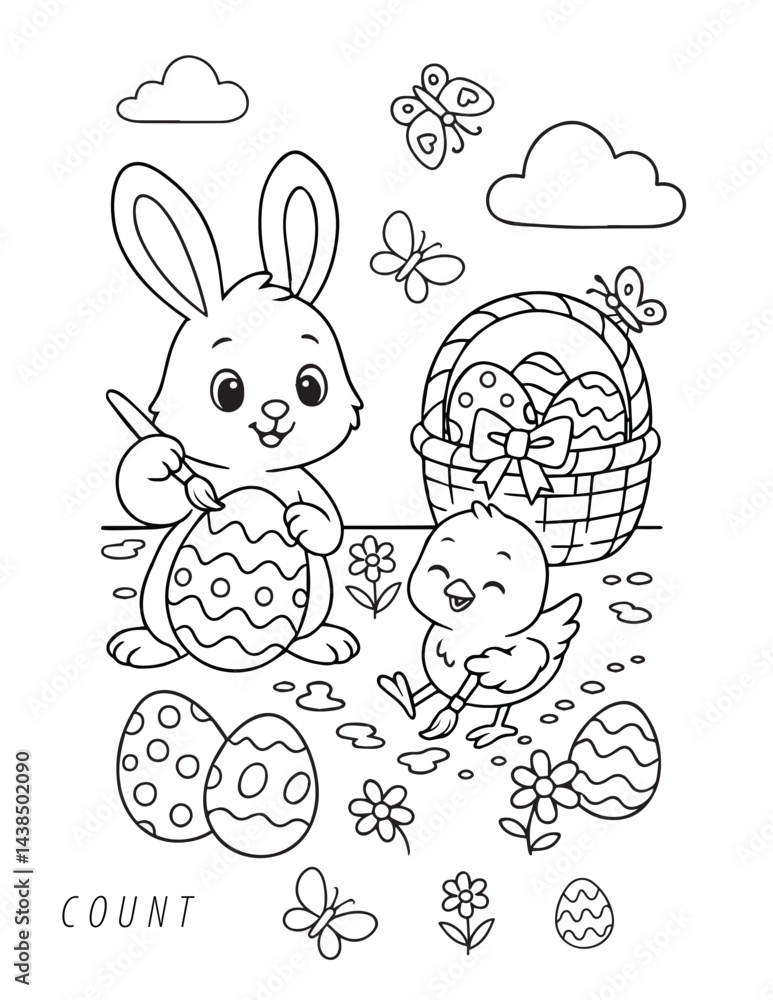 Easter bunny coloring page for elementary school kids, printable spring ...