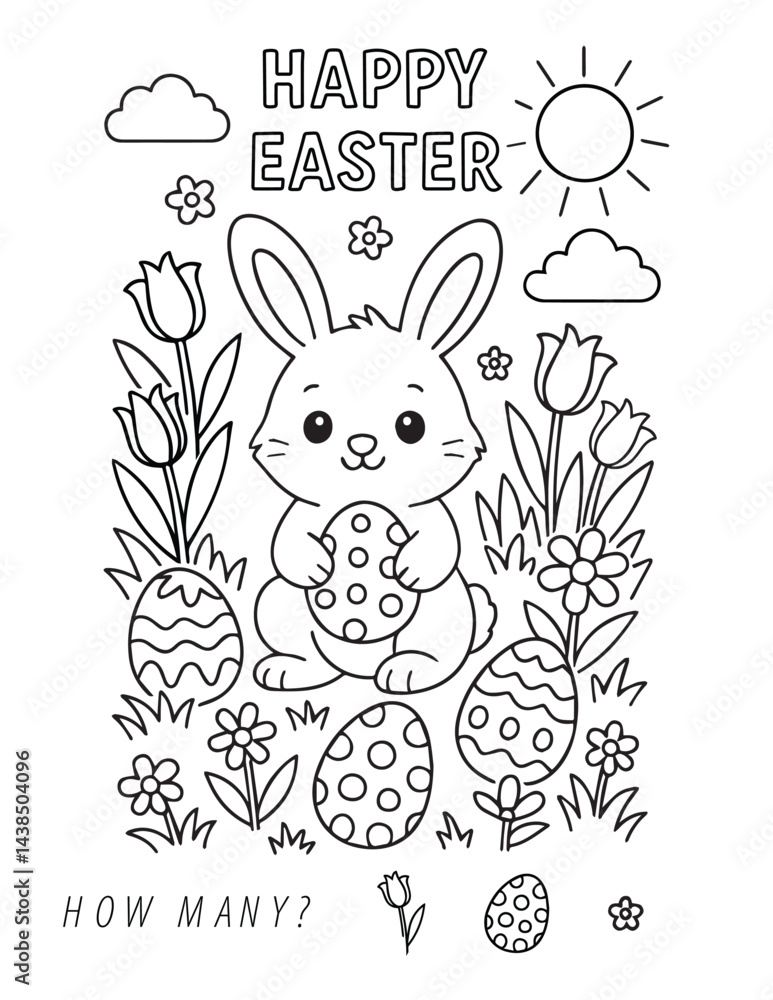 Easter bunny coloring page for elementary school kids, printable spring ...