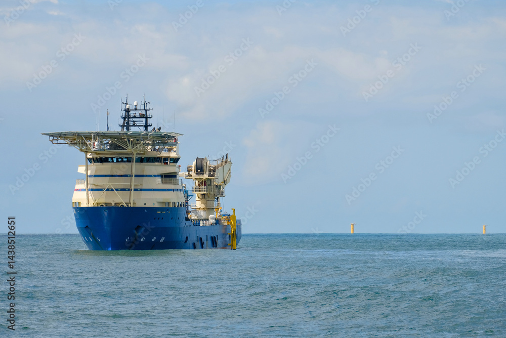 DP3 Cable Laying Vessel with Helideck and Crane Operating Near Offshore ...