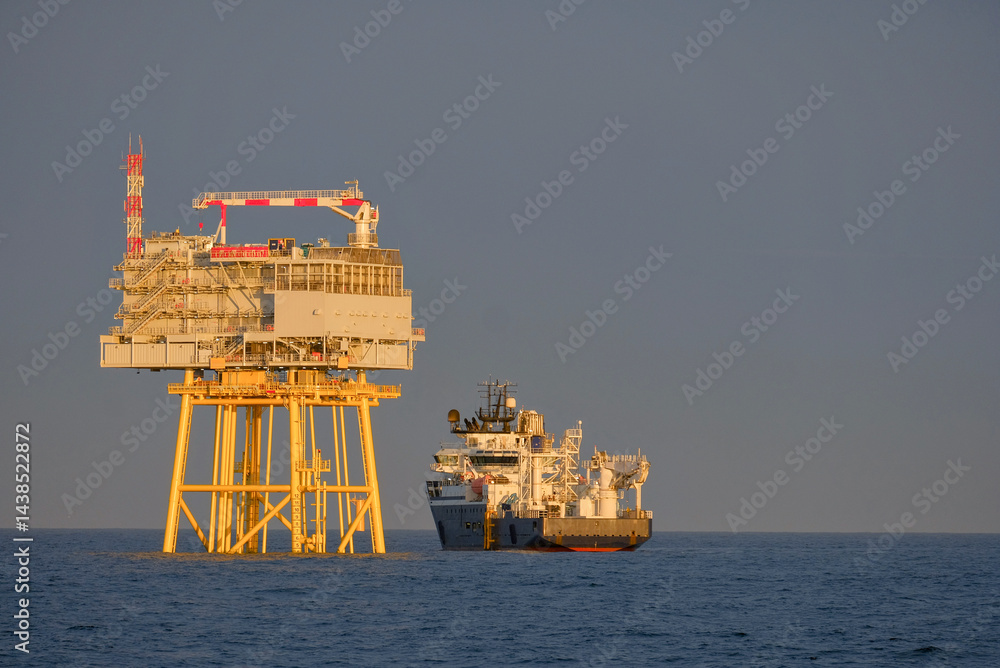 Offshore Substation Platform and SOV Vessel in DP Mode, Wind Farm ...