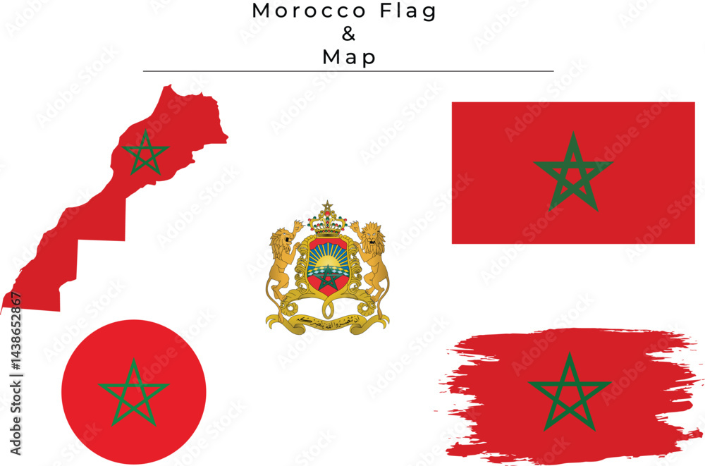 Morocco Flags, Emblem, Map Vector Set Stock Vector | Adobe Stock