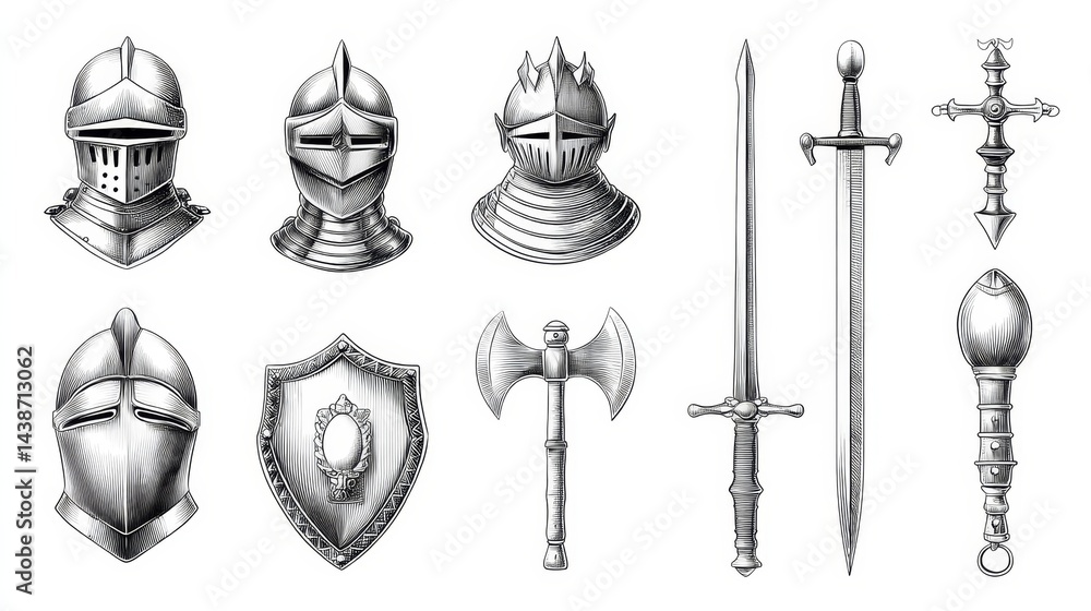 Medieval Knightly Arms and Armor Collection - A detailed illustration ...