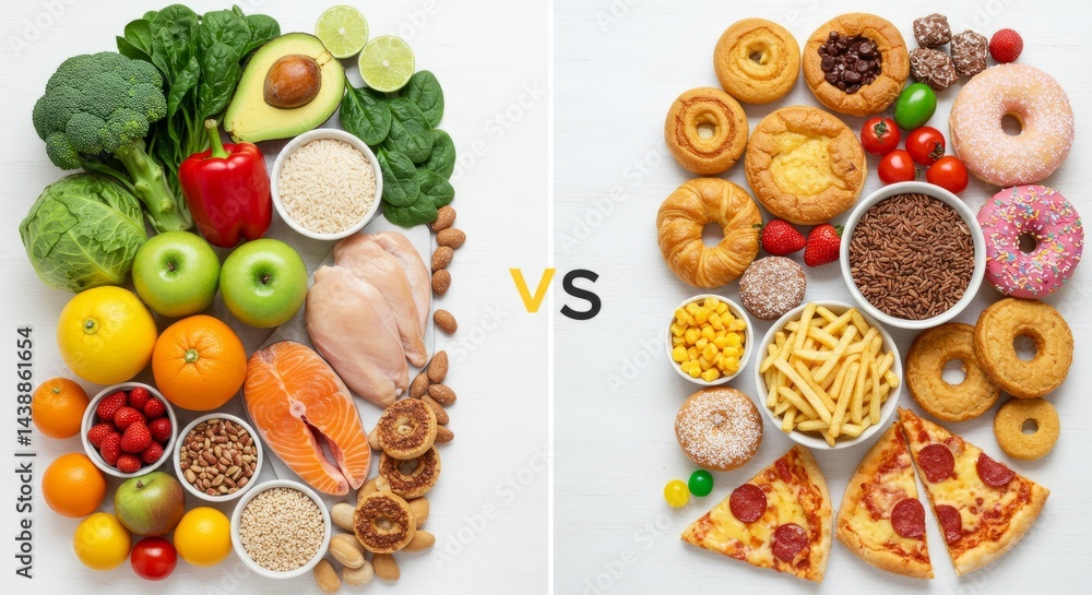 Healthy Versus Unhealthy Food Choices A Colorful Comparison Of ...
