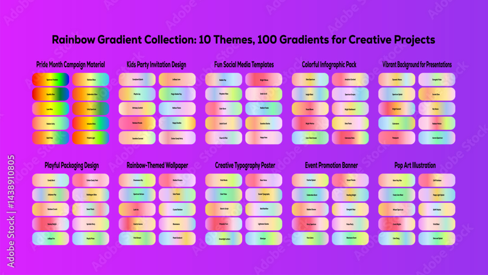 Rainbow Gradient Collection - 10 Themes, 100 Gradients for Creative ...