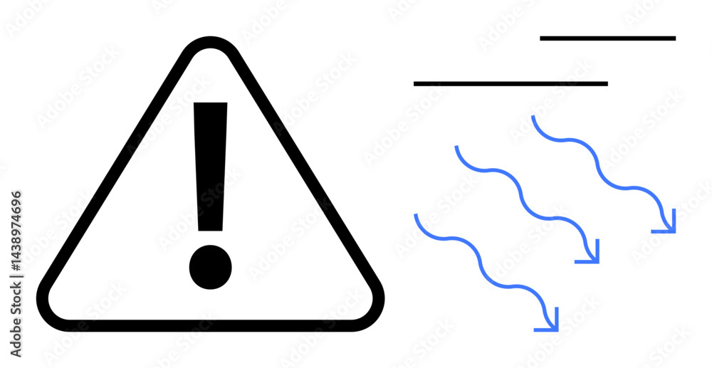 Triangular warning sign with exclamation mark next to blue arrows ...