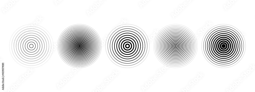 Black linear concentric circle set. Fading round sound wave collection ...