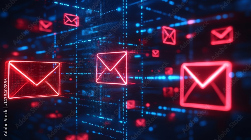 Cyber alert system background with 3D warning signs, email spam threats ...