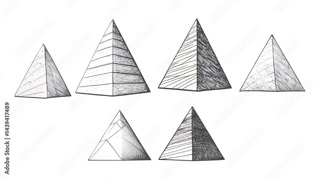 Nine Different Pyramid Designs in Grayscale. This image showcases nine ...